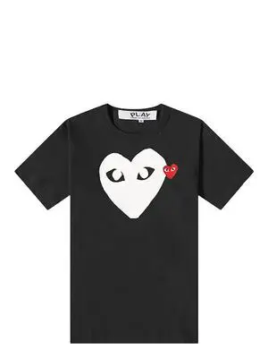 Play Comme Des Garcon Cdg Double Heart Logo Tee Shirt - Black/white/red