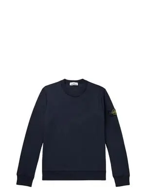 Stone Island Logo Appliquéd Mélange Cotton Jersey Sweatshirt - Navy Blue