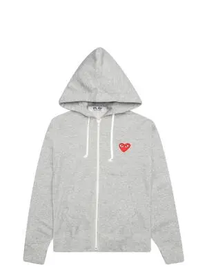 Play Comme Des Garcon Red Heart Zip-up Hoodie - Grey