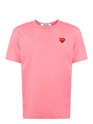Play Comme Des Garcon Logo Embroide Tee Shirt - Baby Pink/red