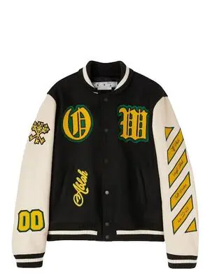 Off-White Graphics Leather Varsity Jacket - Black/white/yellow