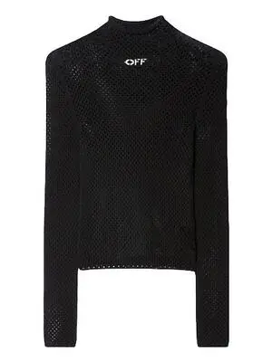 Off-White Logo-print Open-knit Turtleneck - Black