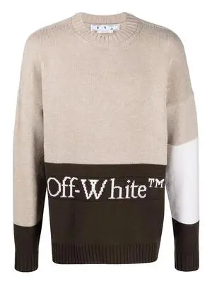 Off-White Knitted Block Logo Intarsia Jumper - Beige/brown/white
