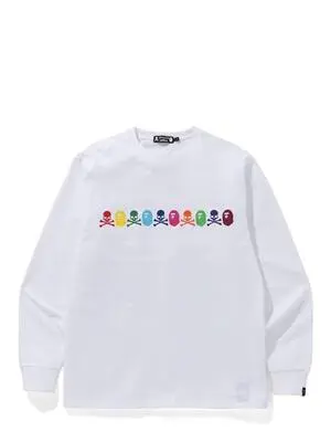 A BATHING APE Vs. Mastermind Rainbow Logo Long Sleeve Tee Shirt - White