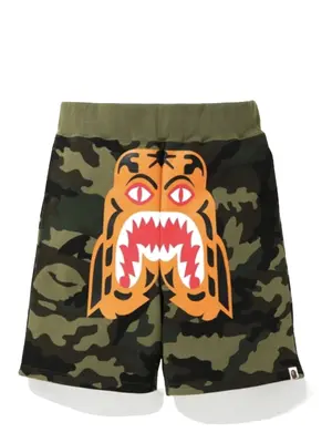 A BATHING APE Woodland Camo Tiger Sweat Shorts - Green