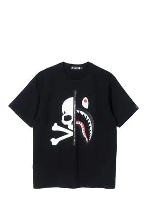 A BATHING APE Vs Mastermind Half Skull Half Shark Double Sided Tee Shirt - Black