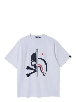A BATHING APE Vs Mastermind Half Skull Half Shark Double Sided Tee Shirt - White