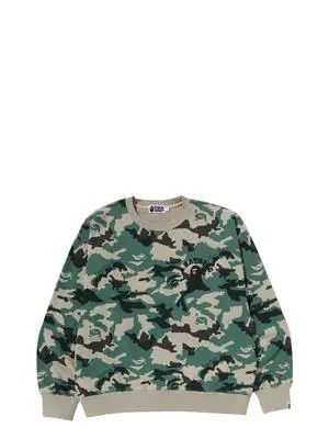 A BATHING APE Woodland Camo Loose Fit Crewneck Sweatshirt - Olive Drab