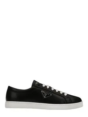 Prada Brushed Leather Sneakers - Black/white