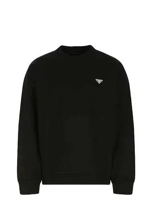 Prada Logo Plaque Roundneck Sweatshirt - Black