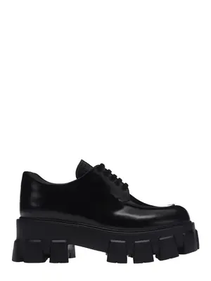Prada Monolith 55mm Lace Up Loafer In Brushed Leather - Black
