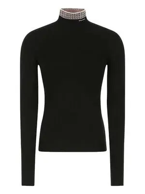 Prada Logo Intarsia Jacquard Highneck Sweater - Black