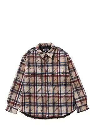 A BATHING APE Logo Check Pattern Padded Flannel Shirt Jacket - Beige