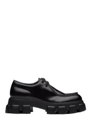 Prada Monolith Brushed Leather Lace-up Shoe - Black