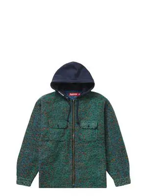 Supreme Fleece Zip Up Hooded Shirt Teal Leopard