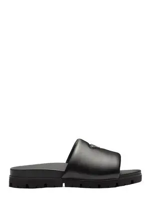 Prada Nappa Leather Padded Slides - Black