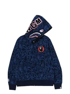 A BATHING APE Bape 30th Anniversary Camo Shark Full Zip Hoodie Navy