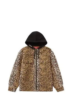 Supreme Fleece Zip Up Hooded Shirt - Brown Leopard