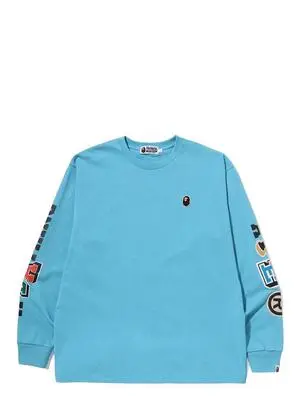 A BATHING APE Fonts Relaxed Fit Heavyweight Long Sleeve Tee Shirt - Sax