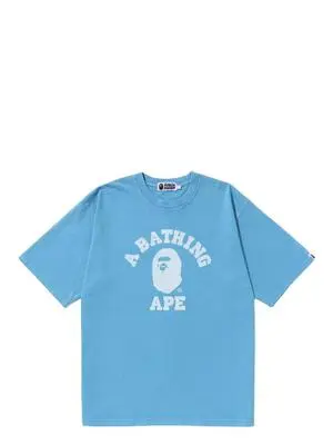 A BATHING APE Pigment Dyed College Relaxed Fit Tee Shirt - Sax
