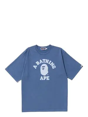A BATHING APE Pigment Dyed College Relaxed Fit Tee Shirt - Navy Blue