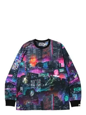 A BATHING APE Neon Tokyo Long Sleeve Tee Shirt - Black