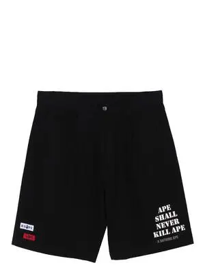 A BATHING APE Motif Leather Pocket Chino Shorts - Black