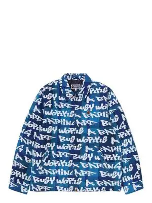 A BATHING APE One Point Graffiti Check Zip Jacket - Blue