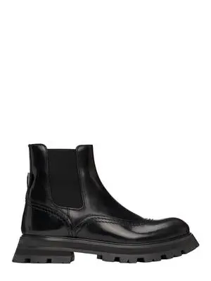 Alexander McQueen Leather Brogue Boot - Black/natural