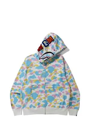 A BATHING APE Camo Shark Relaxed Full Zip Hoodie - White