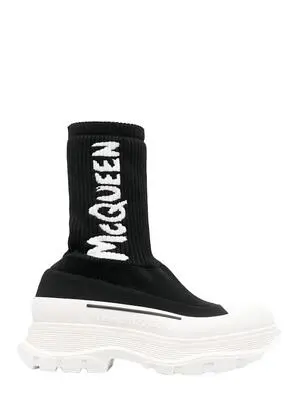 Alexander McQueen Logo Intarsia Chunky Sock Sneakers - Black/ice