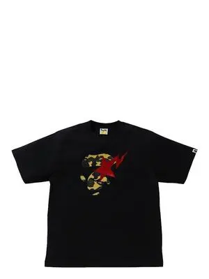 A BATHING APE 1st Camo Ape Face Sta Relaxed Fit Tee Shirt - Black/yellow