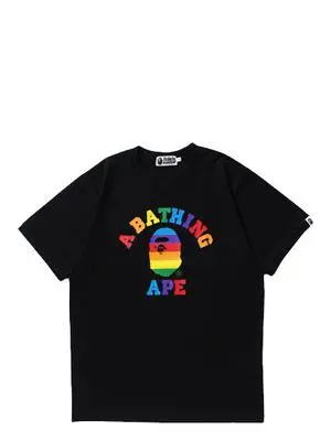 A BATHING APE Rainbow College Trim Tee Shirt - Black