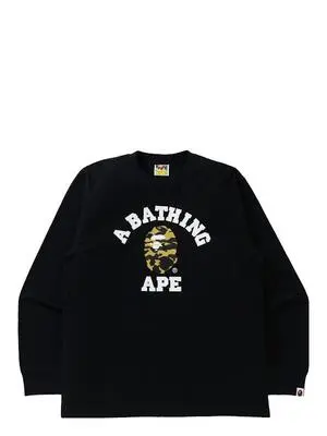 A BATHING APE 1st Camo College Long Sleeve Tee Shirt - Black/yellow