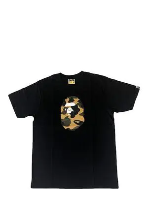 A BATHING APE Premium Happy New Year 1st Camo Ape Head Tee Shirt - Black/yellow