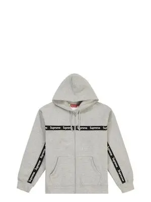 Supreme Text Stripe Zip Up Hooded Sweatshirt - Heather Grey