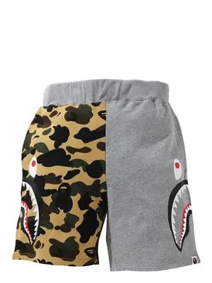A BATHING APE 1st Camo Half Side Shark Sweat Shorts - Yellow