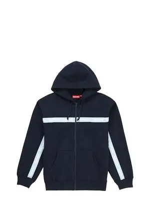 Supreme Text Stripe Zip Up Hooded Sweatshirt - Navy Blue