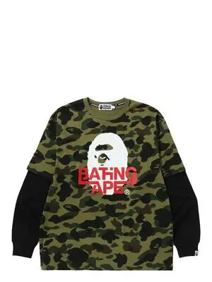 A BATHING APE 1st Camo Relaxed Fit Layered Long Sleeve Tee Shirt - Green