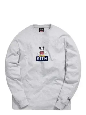 Kith X Disney 30s Mickey Standing Classic Logo Long Sleeve Tee Shirt Heather