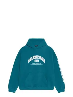 Balenciaga Logo Print Hooded Sweatshirt - Petrol Blue