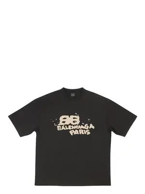 Balenciaga Hand Drawn Bb Icon Medium Fit Vintage T-shirt - Black/beige