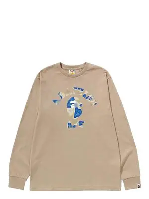 A BATHING APE Liquid Camo College Long Sleeve Tee Shirt - Beige