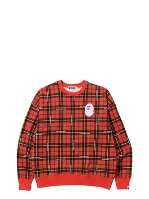 A BATHING APE Logo Check Crewneck Sweatshirt - Red