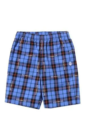 A BATHING APE Logo Check Shorts - Blue