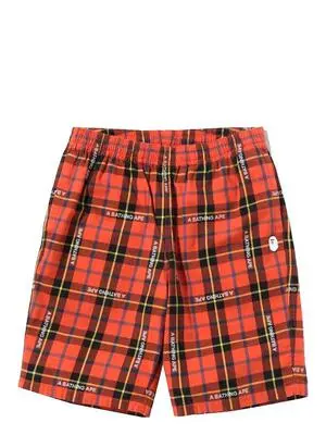 A BATHING APE Logo Checkered Shorts - Red