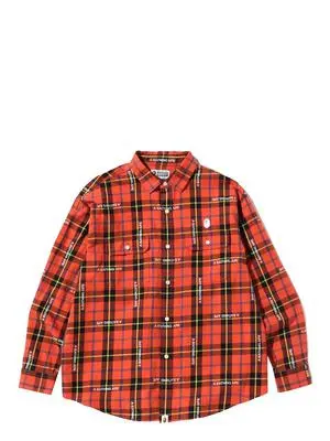 A BATHING APE Logo Check Loose Fit Shirt - Red