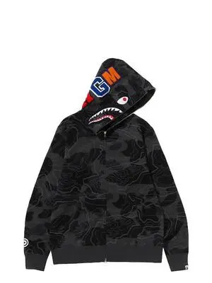 A BATHING APE Layered Line Camo Shark Full Zip Hoodie - Black