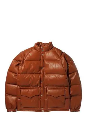 A BATHING APE Leather Classic Down Jacket - Brown