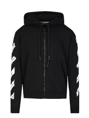 Off-White Slim Fit Airport Tape Zip-up Hoodie - Black